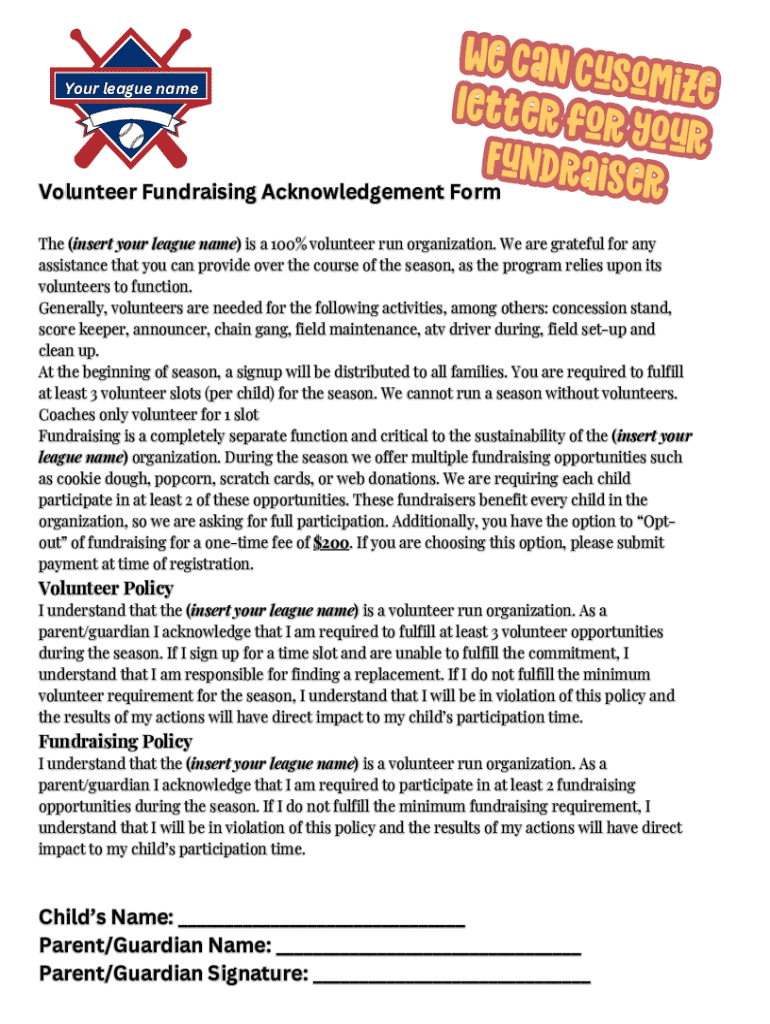Fillable Online Volunteer Fundraising Acknowledgement Form Fax Email Print - pdfFiller