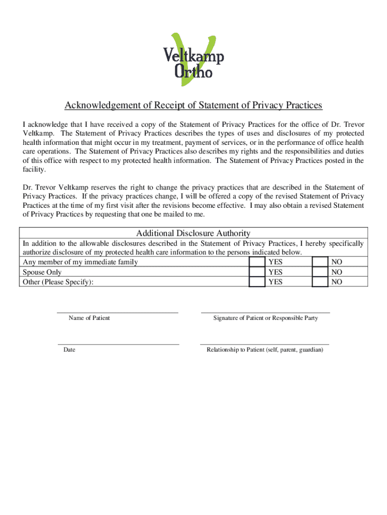 Fillable Online Acknowledgement of Receipt of Statement of Privacy ...