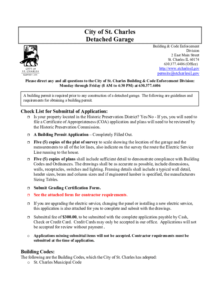 Fillable Online City of St. Charles Detached Garage Building Permit ...