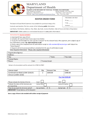 Fillable Online Roster Order Form for Licensed Social Workers Fax Email ...