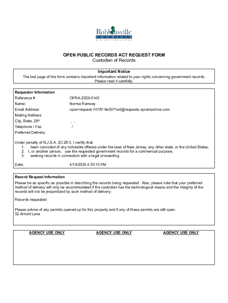 Fillable Online Request for Government Records Fax Email Print - pdfFiller