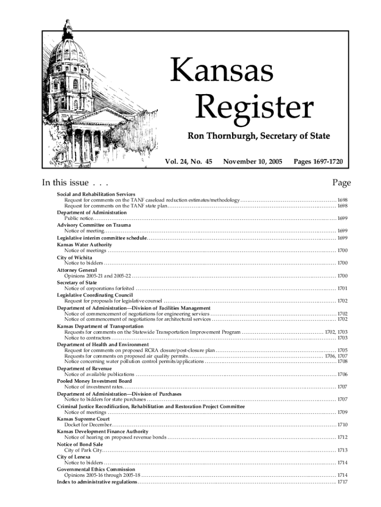 Fillable Online Kansas Register - November 10, 2005 Fax Email Print ...