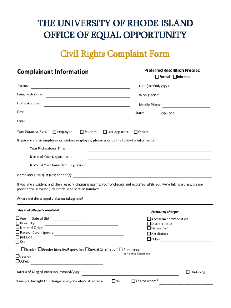 Fillable Online Civil Rights Complaint Form Fax Email Print - pdfFiller