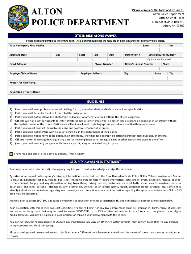 Fillable Online Alton Police Department Ride-along Waiver Fax Email ...