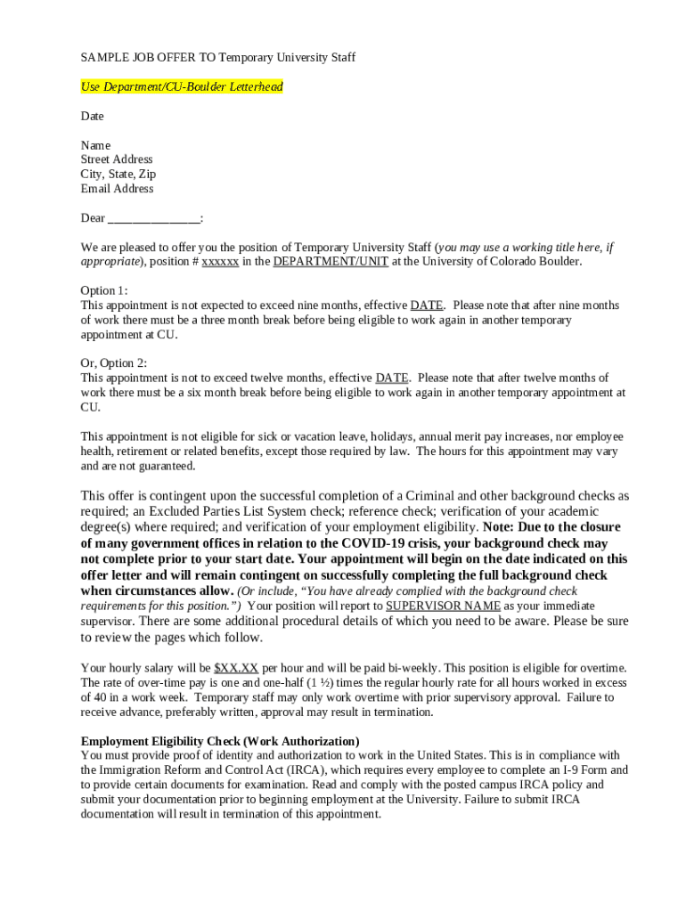 Job Offer Letter Doc Template | pdfFiller