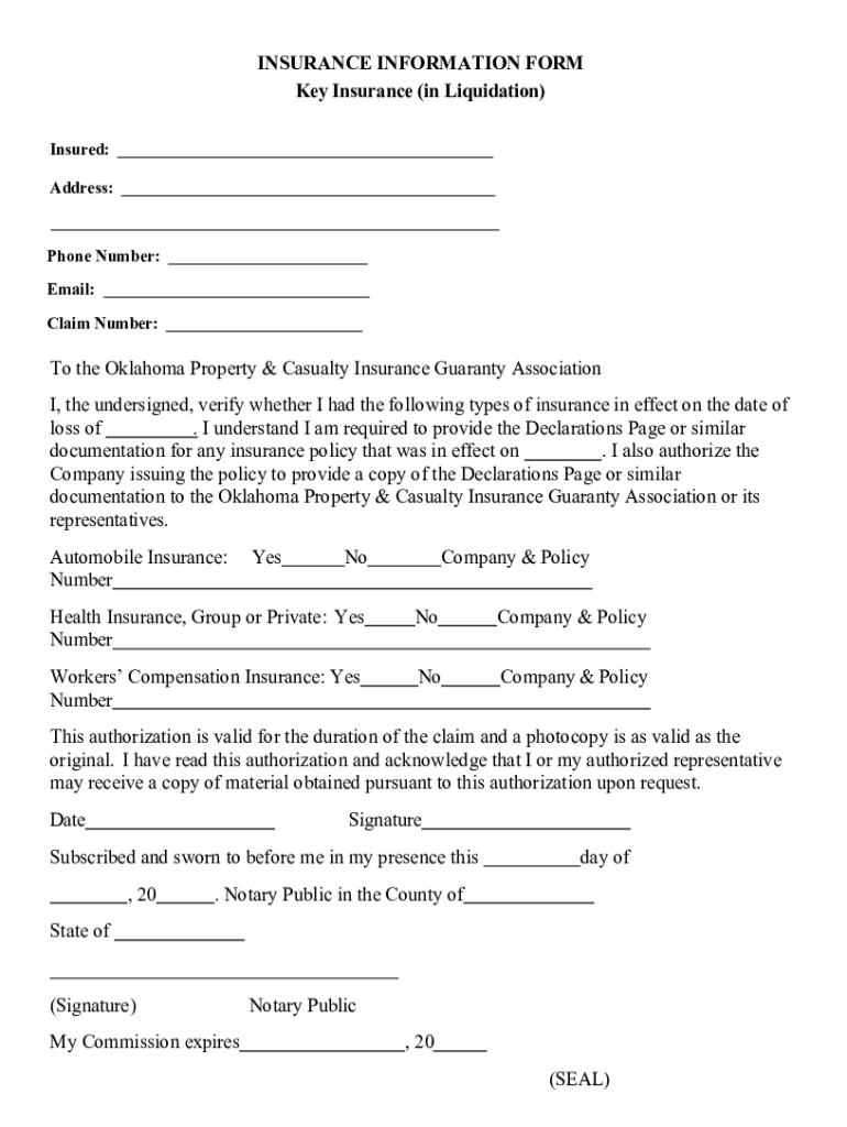 Fillable Online Insurance Information Form Fax Email Print - pdfFiller