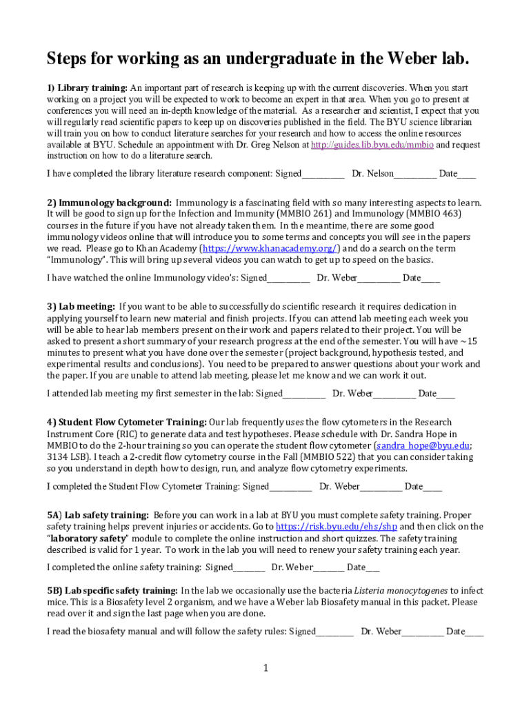 Fillable Online Steps for working as an undergraduate in the Weber lab Fax Email Print - pdfFiller