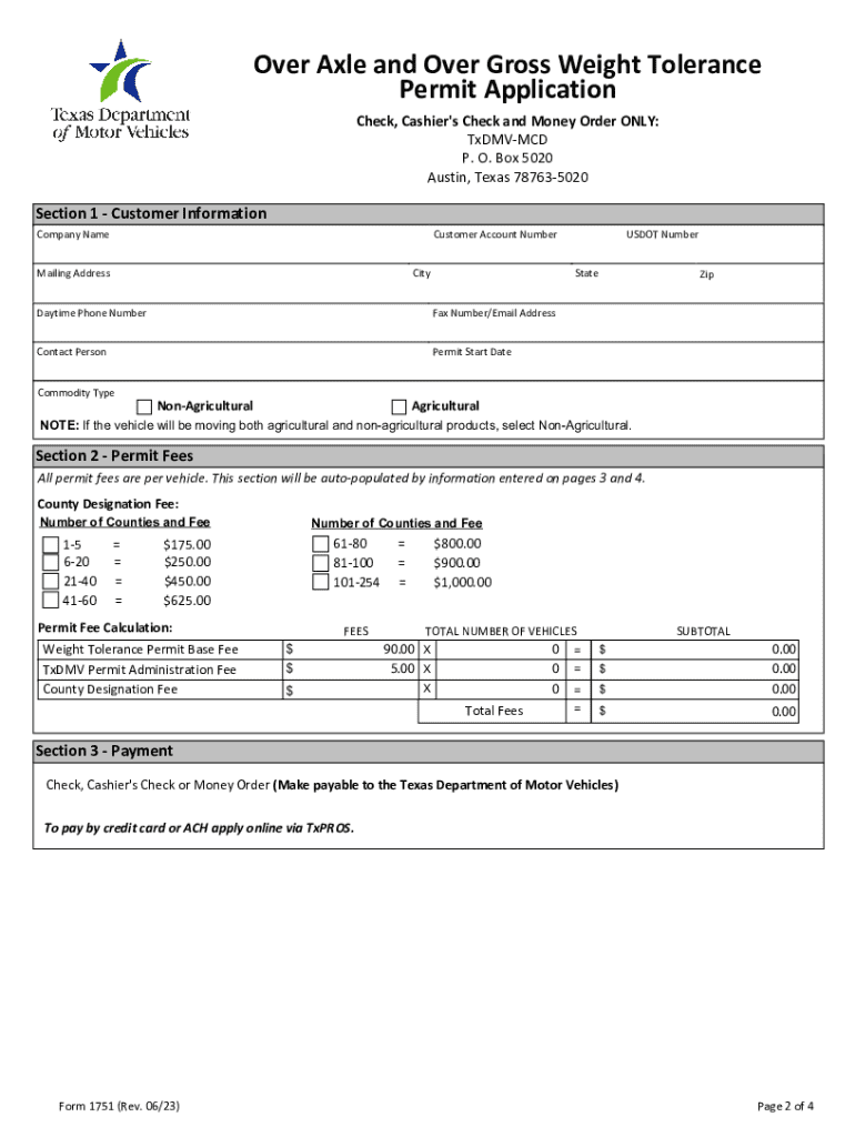 Fillable Online Over Axle and Over Gross Weight Tolerance Permit ...