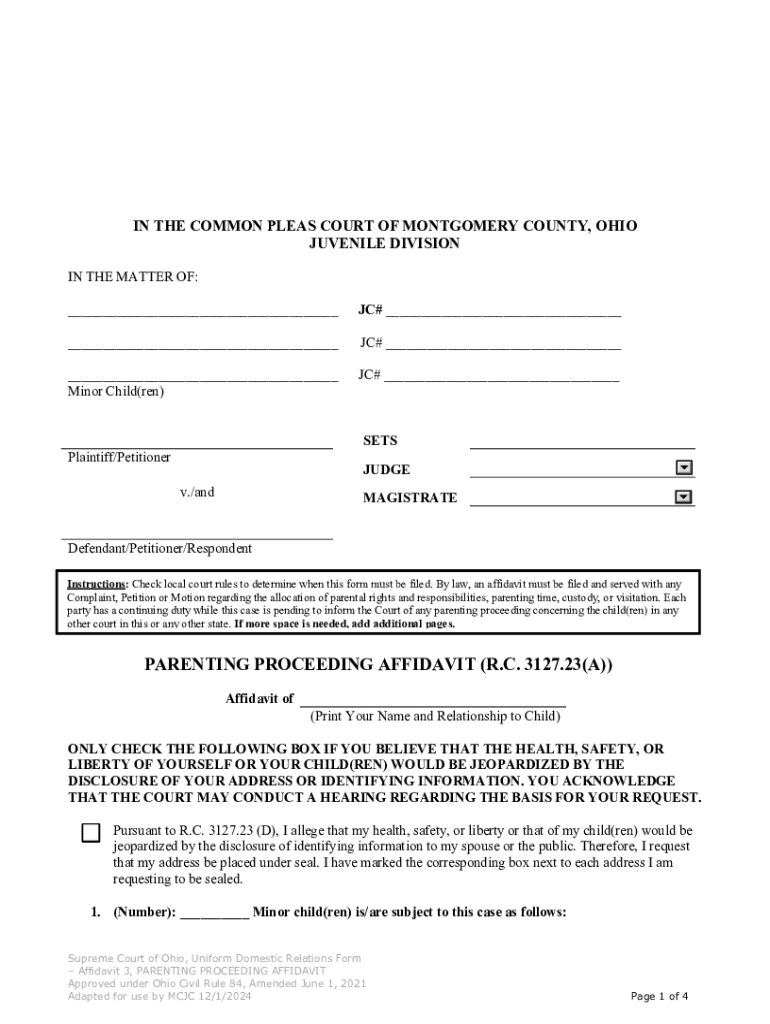 Fillable Online Parenting Proceeding Affidavit (r.c. 3127.23(a)) Fax ...