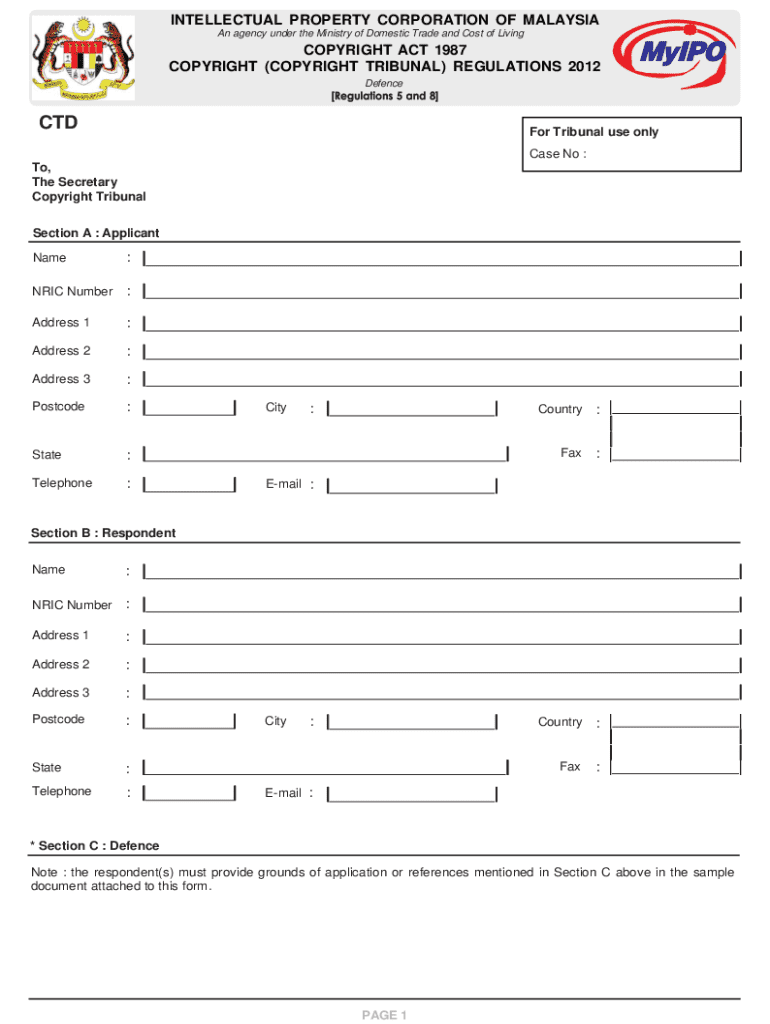 Fillable Online Defence Under Copyright Act 1987 Fax Email Print - pdfFiller