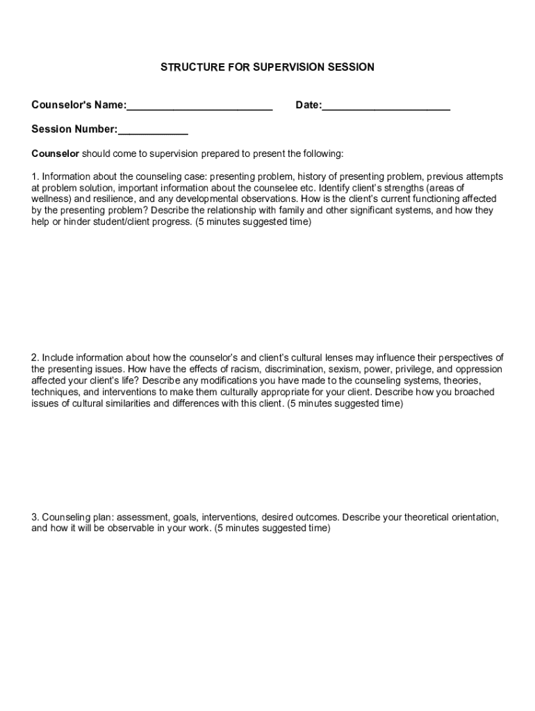 Fillable Online Supervision Session Structure for Counselors Fax Email ...