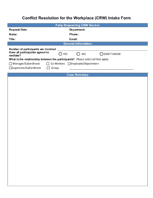Fillable Online Conflict Resolution for the Workplace Intake Form Fax ...