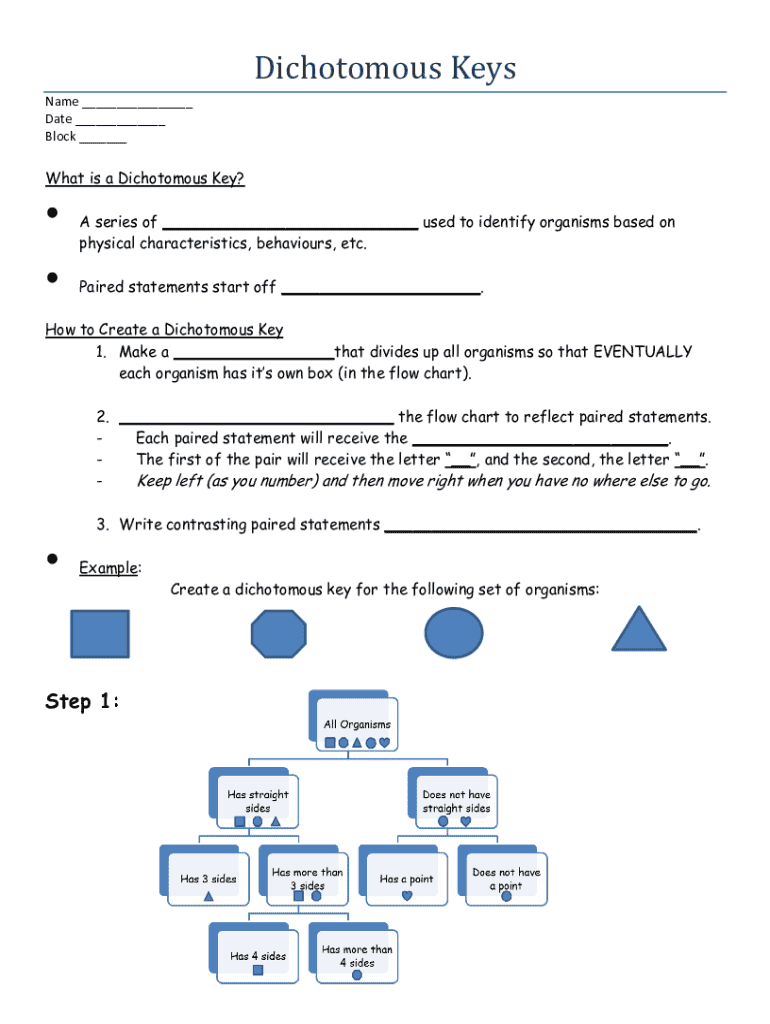Fillable Online Guide to Creating and Using Dichotomous Keys Fax Email ...