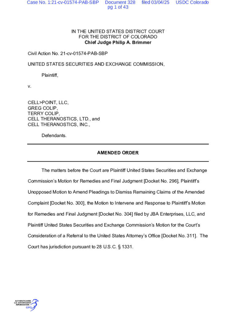 Fillable Online Amended Order - Sec V. Cell>point, Llc, Et Al. Fax Email Print - pdfFiller