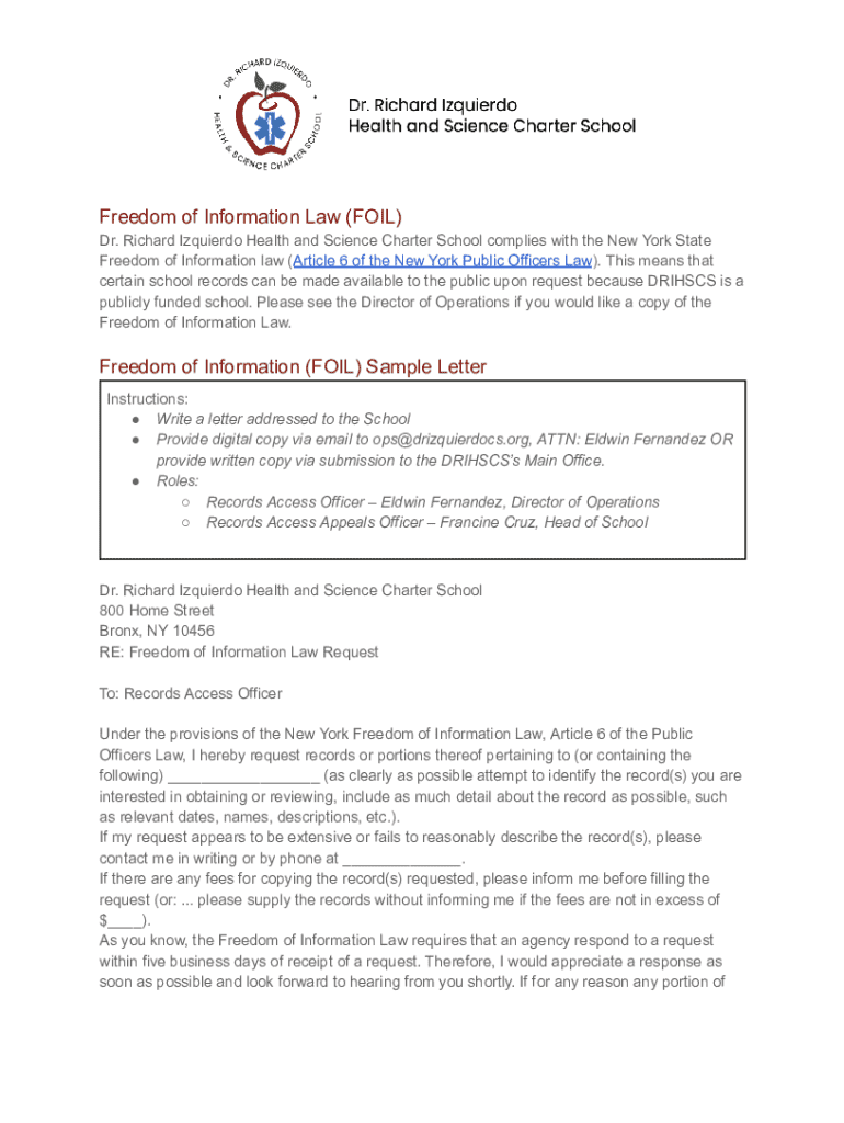 Fillable Online Freedom of Information Law (foil) Request Fax Email ...