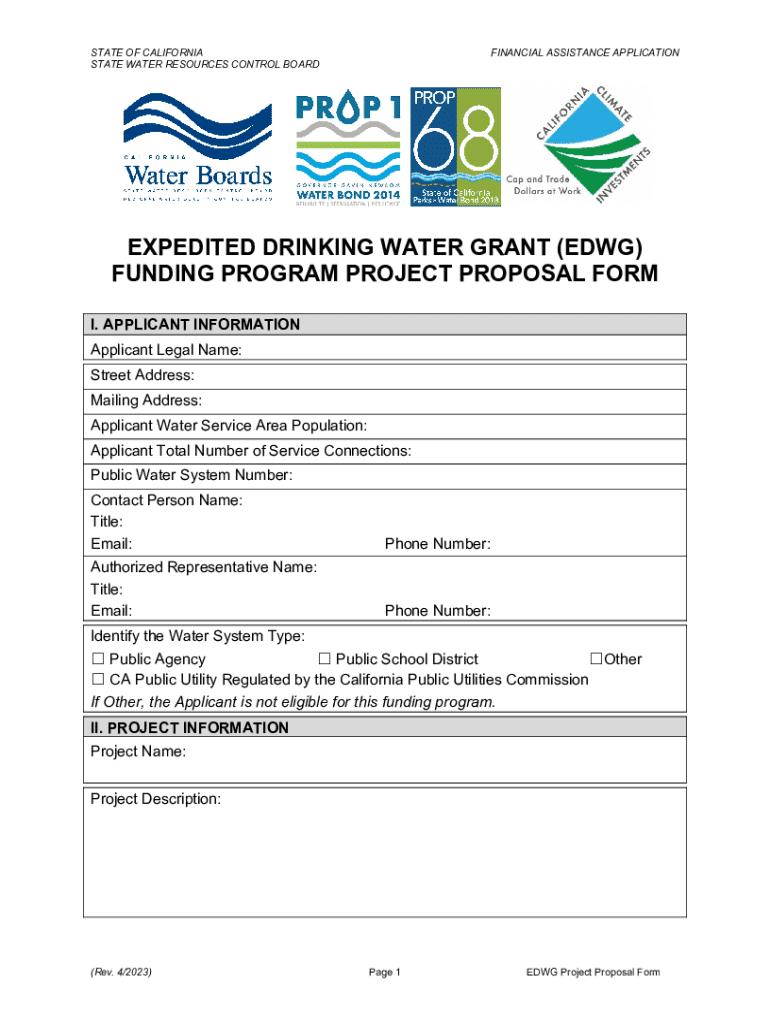 Fillable Online Expedited Drinking Water Grant (edwg) Funding Program ...