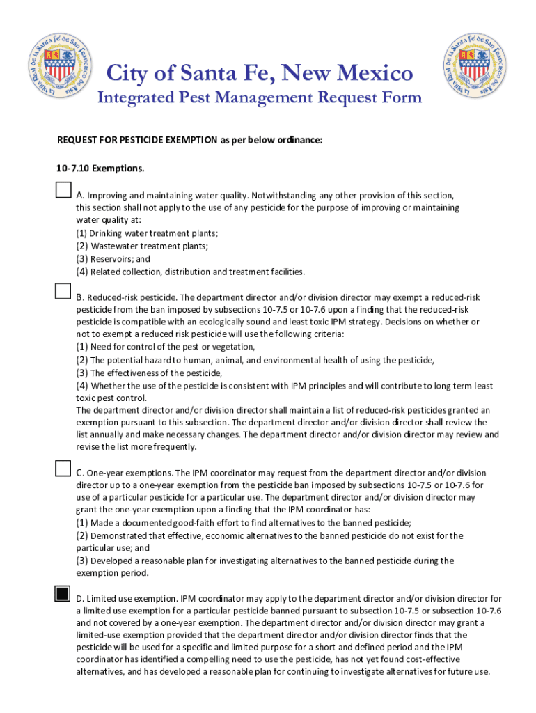 Fillable Online Request for Pesticide Exemption Fax Email Print - pdfFiller