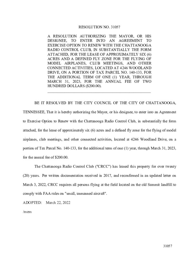 Fillable Online Resolution Authorizing Lease Agreement With Chattanooga Radio Control Club Fax ...