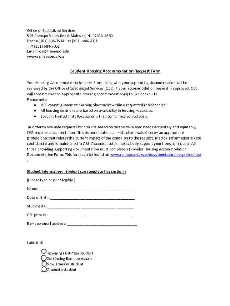 Fillable Online Student Housing Accommodation Request Fax Email Print - pdfFiller