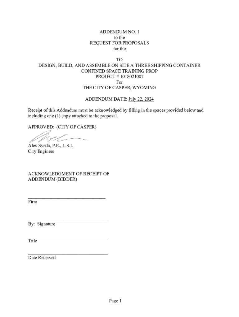 Fillable Online Addendum No. 1 to the Request for Proposals for the ...