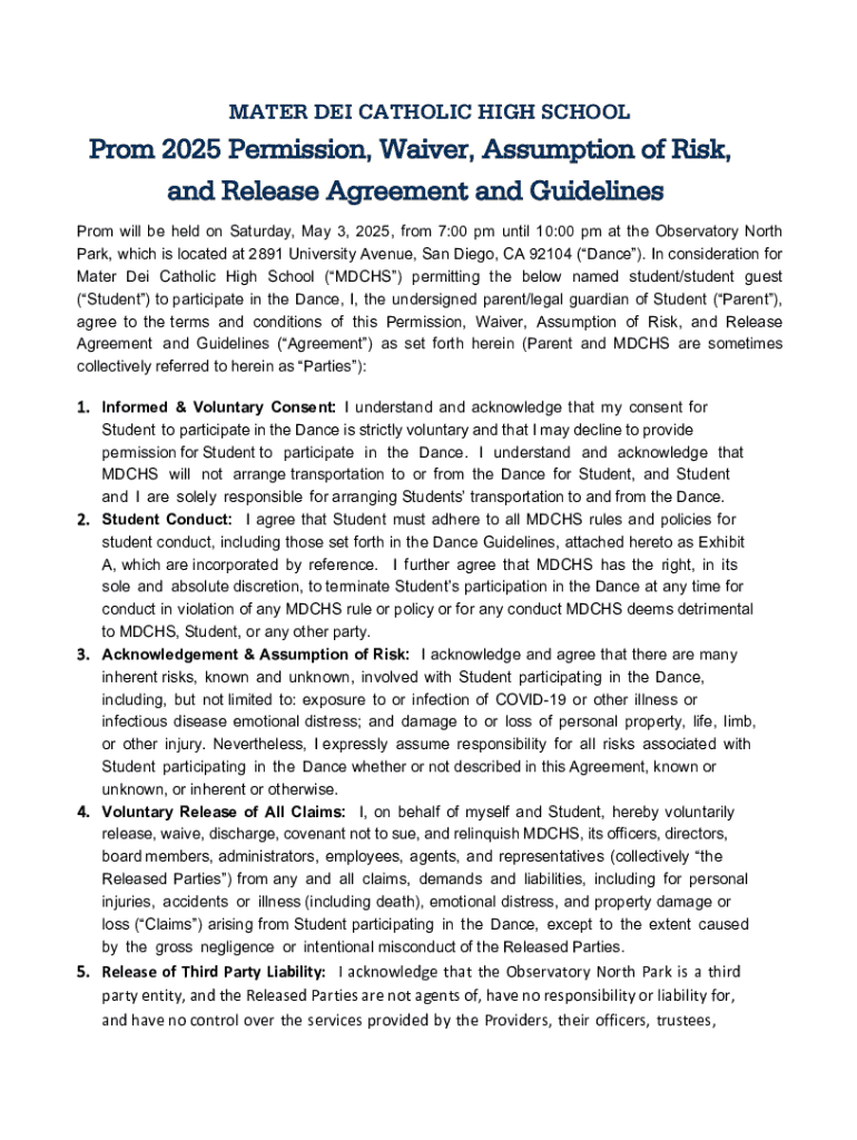 Fillable Online Prom 2025 Permission, Waiver, Assumption of Risk, and ...