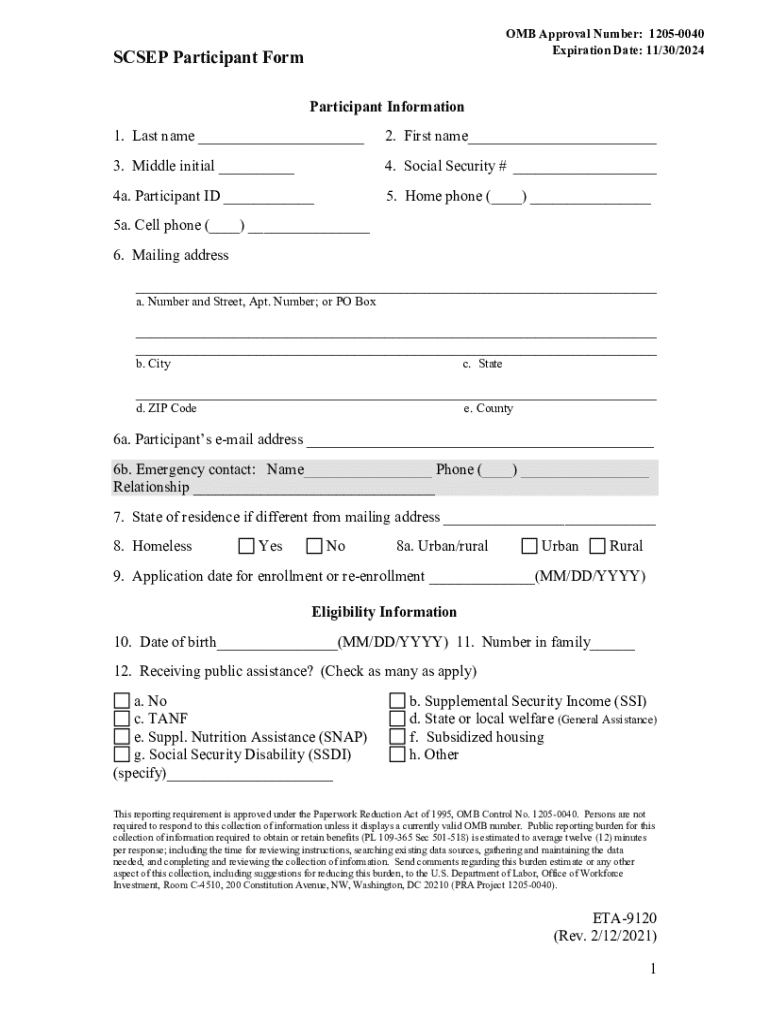 Fillable Online Scsep Participant Form Fax Email Print - pdfFiller