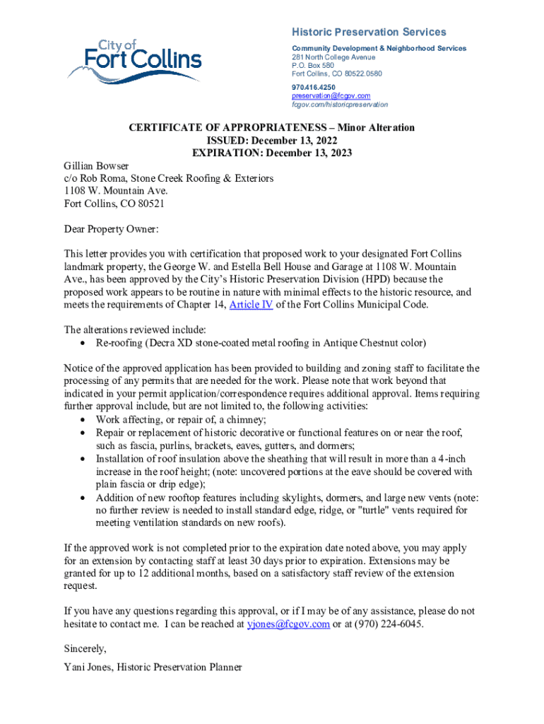 Fillable Online Certificate of Appropriateness for Minor Alteration Fax Email Print - pdfFiller