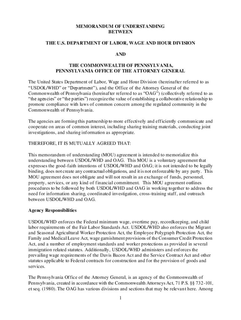 Fillable Online Memorandum of Understanding Between the U.s. Department ...