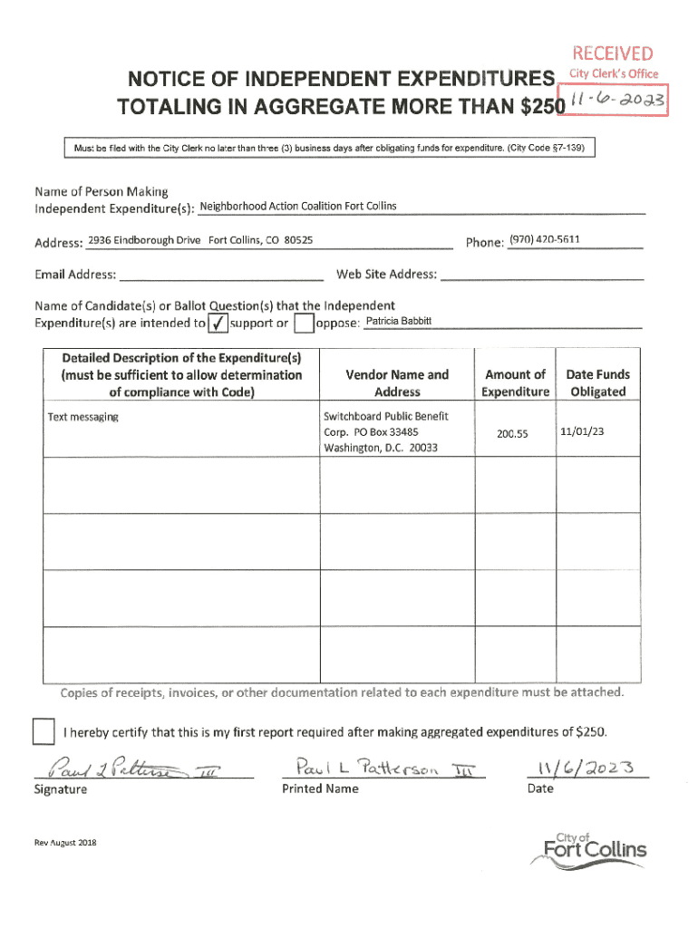 Fillable Online Notice of Independent Expenditures Fax Email Print - pdfFiller
