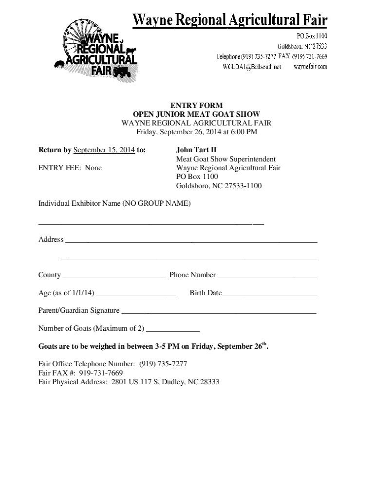 Fillable Online Open Junior Meat Goat Show Fax Email Print - pdfFiller