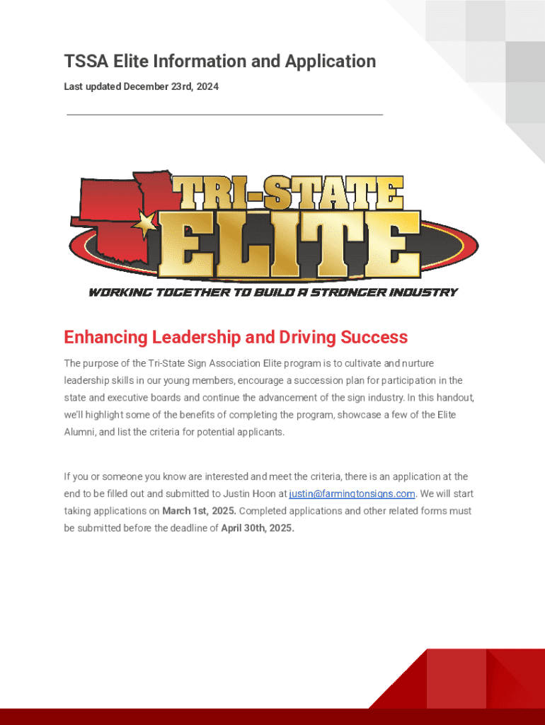 Fillable Online Tssa Elite Program Application Fax Email Print - pdfFiller