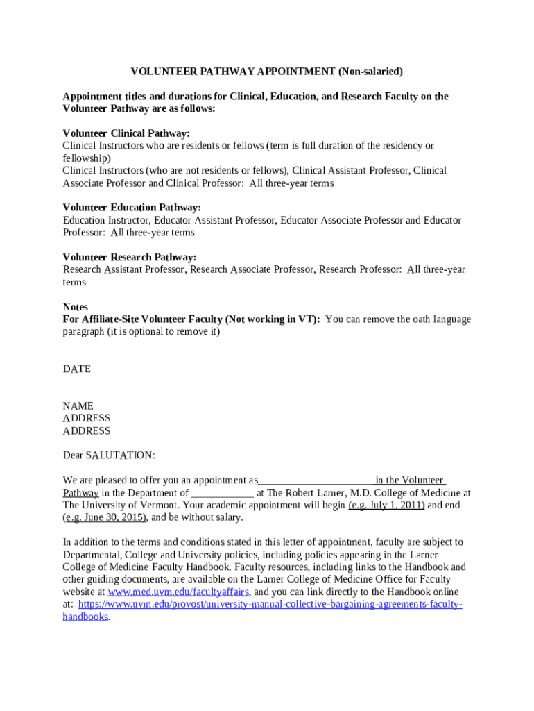 Volunteer Pathway Appointment Doc Template | pdfFiller