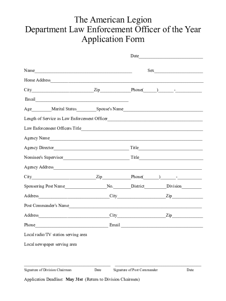 Fillable Online Department Law Enforcement Officer of the Year Application Fax Email Print ...