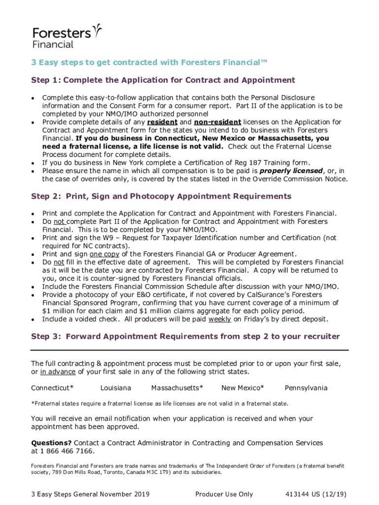 Fillable Online 3 Easy Steps to Get Contracted With Foresters Financial Fax Email Print - pdfFiller