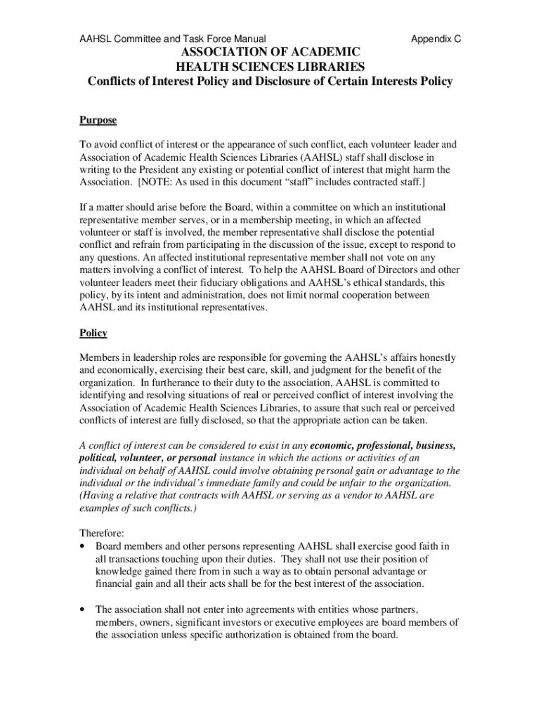 Fillable Online Conflicts of Interest Policy and Disclosure of Certain Interests Policy Fax ...