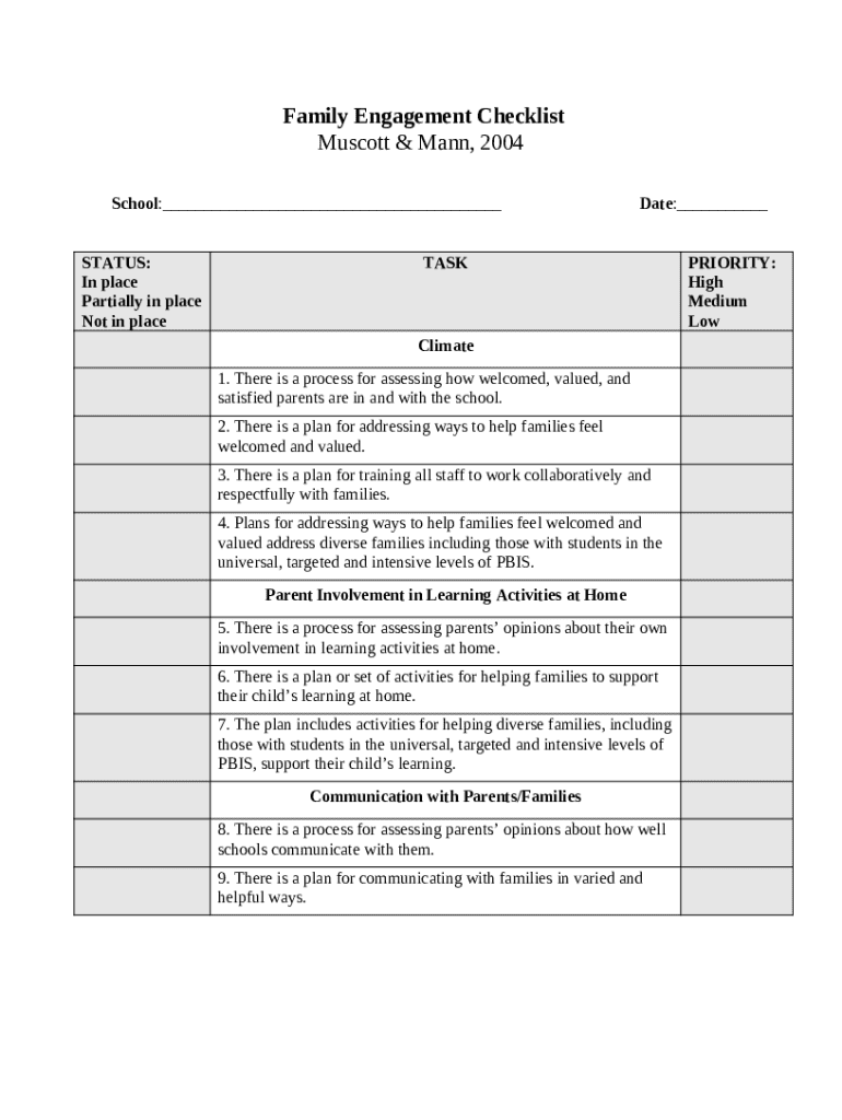 Family Engagement Checklist Doc Template | pdfFiller