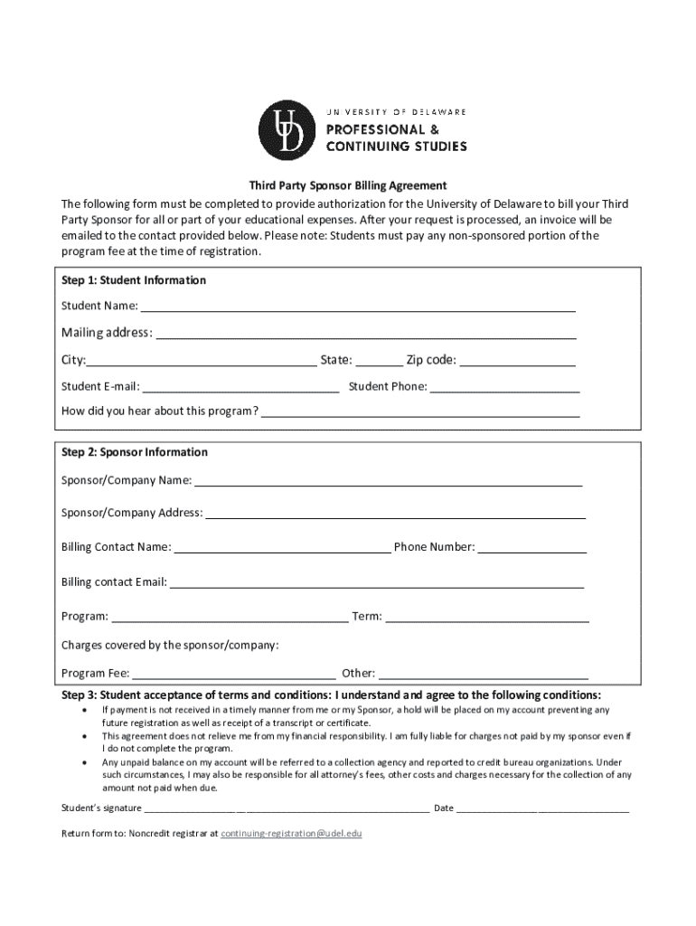 Fillable Online Third Party Sponsor Billing Agreement Fax Email Print ...