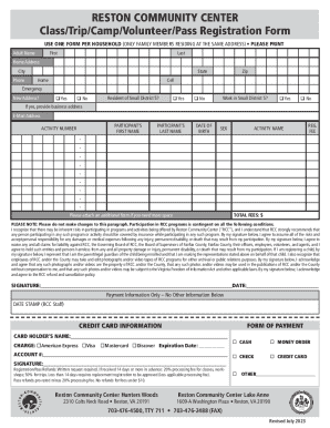 Fillable Online Class/trip/camp/volunteer/pass Registration Form Fax ...