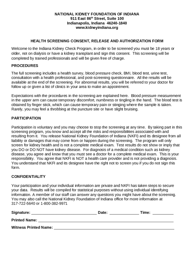 Health Screening Consent, Release and Authorization Doc Template | pdfFiller