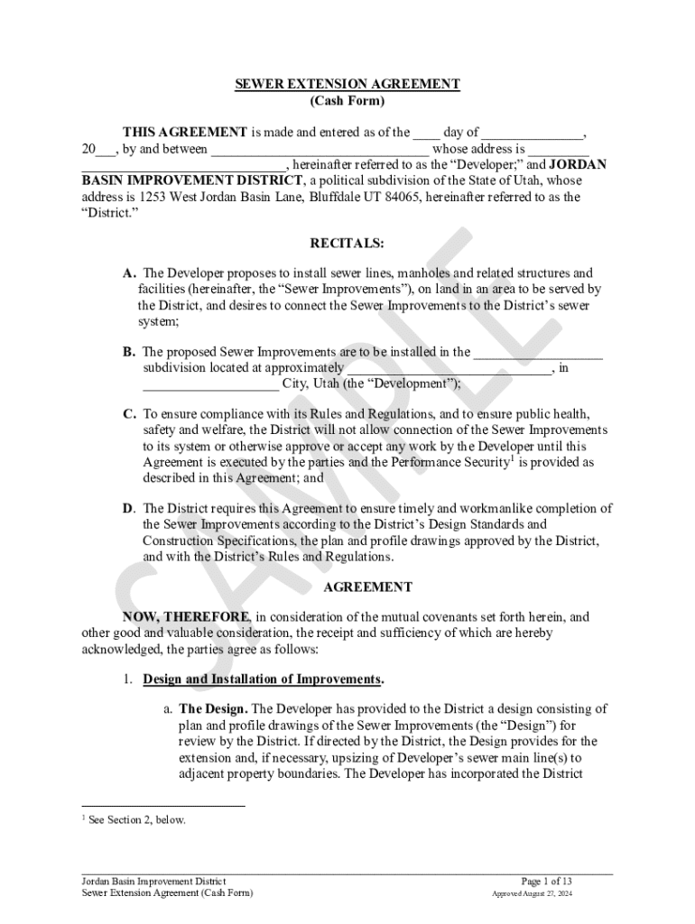 Fillable Online Sewer Extension Agreement (cash Form) Fax Email Print ...