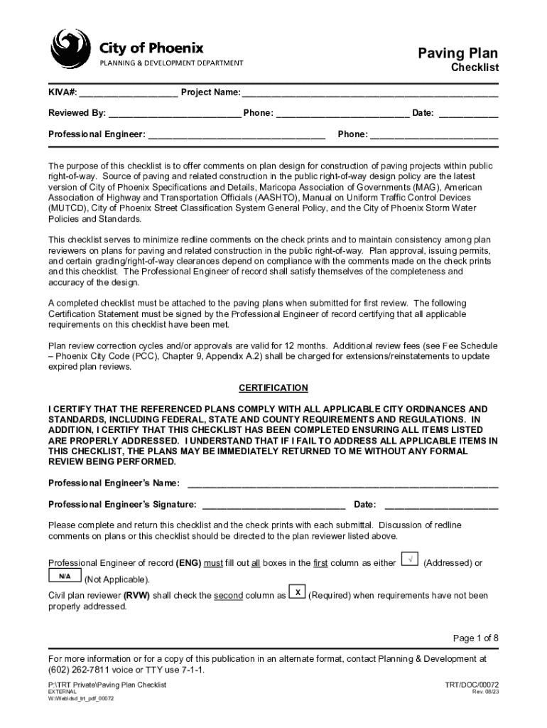 Fillable Online City of Phoenix Paving Plan Checklist Fax Email Print ...