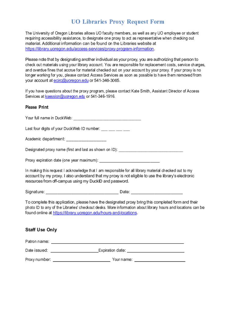 Fillable Online Uo Libraries Proxy Request Form Fax Email Print - pdfFiller