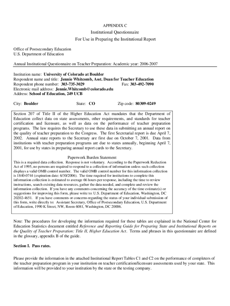 Fillable Online Annual Institutional Questionnaire on Teacher Preparation Fax Email Print ...