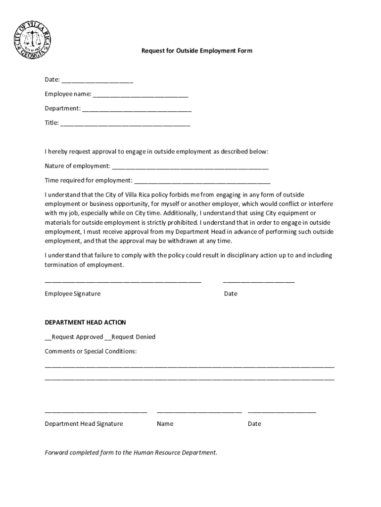 Fillable Online Request for Outside Employment Fax Email Print - pdfFiller