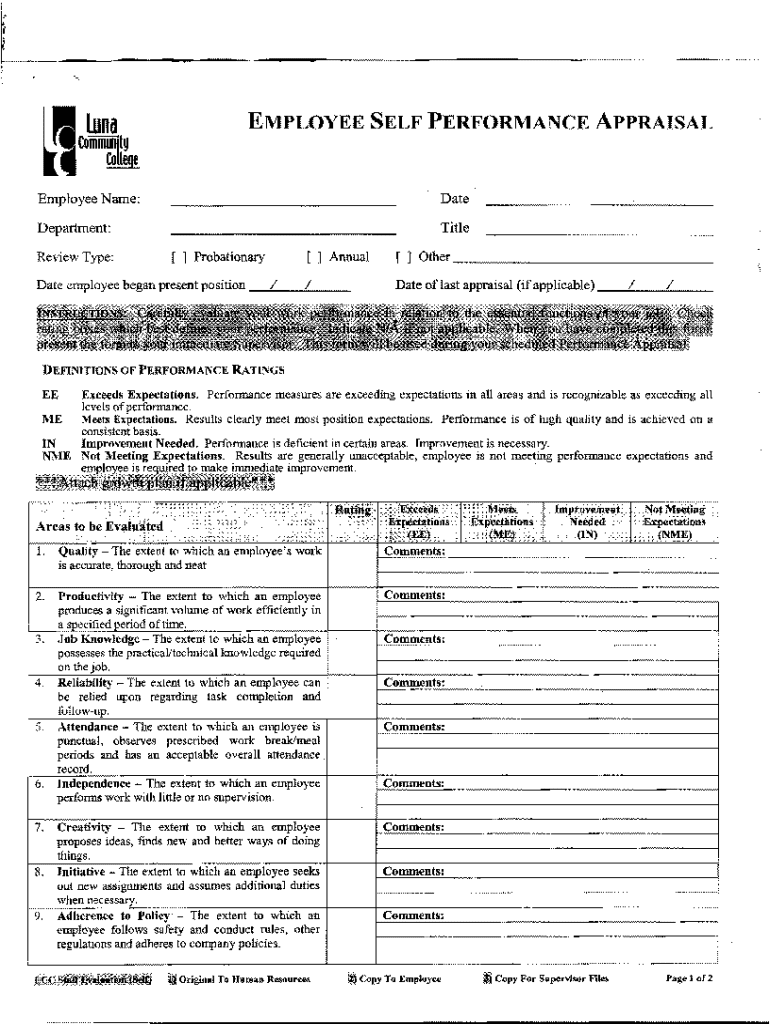 Fillable Online Employee Self Performance Appraisal Fax Email Print ...