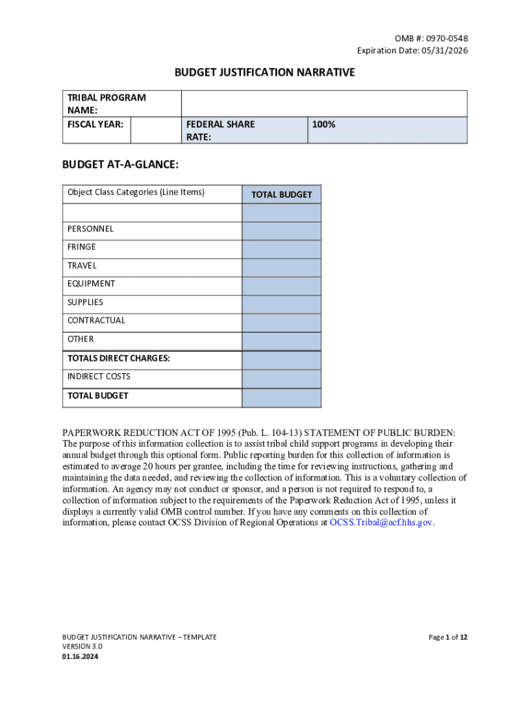 Fillable Online Budget Justification Narrative for Tribal Program Fax ...