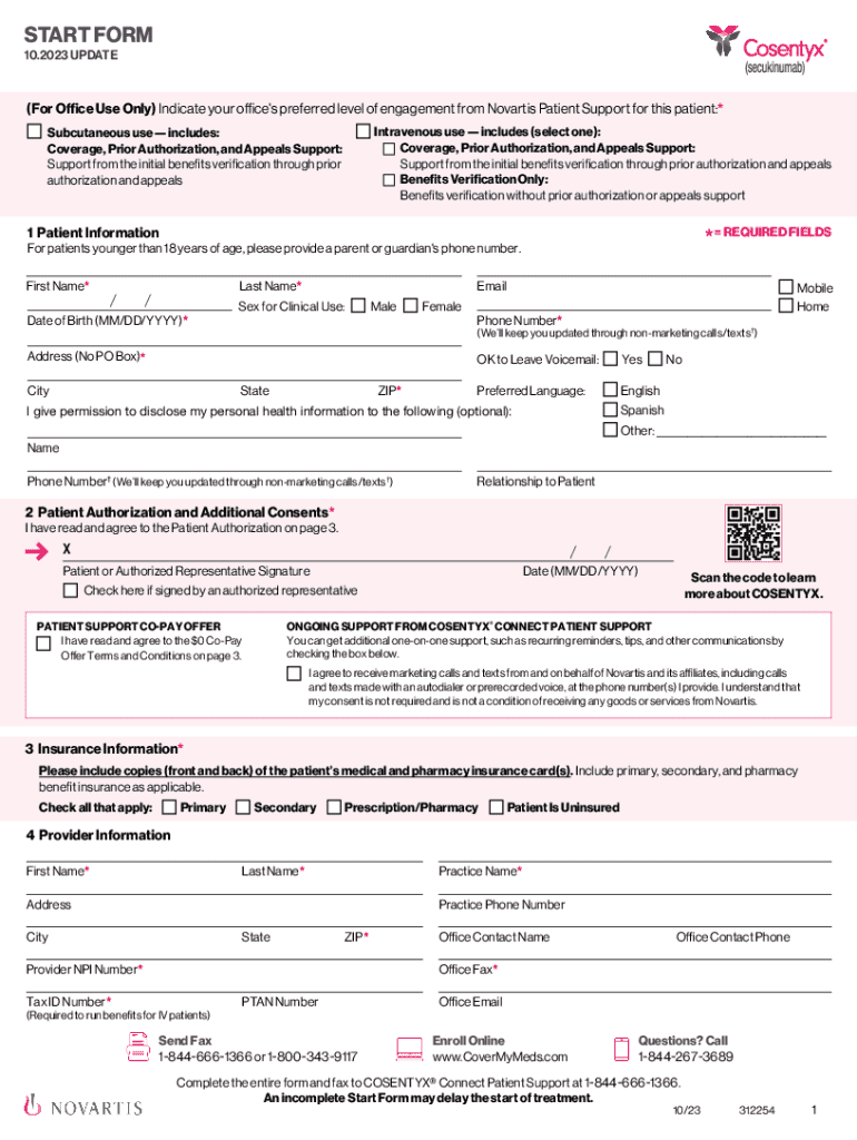 Fillable Online Cosentyx® Connect Start Form - 10.2023 Update Fax Email ...