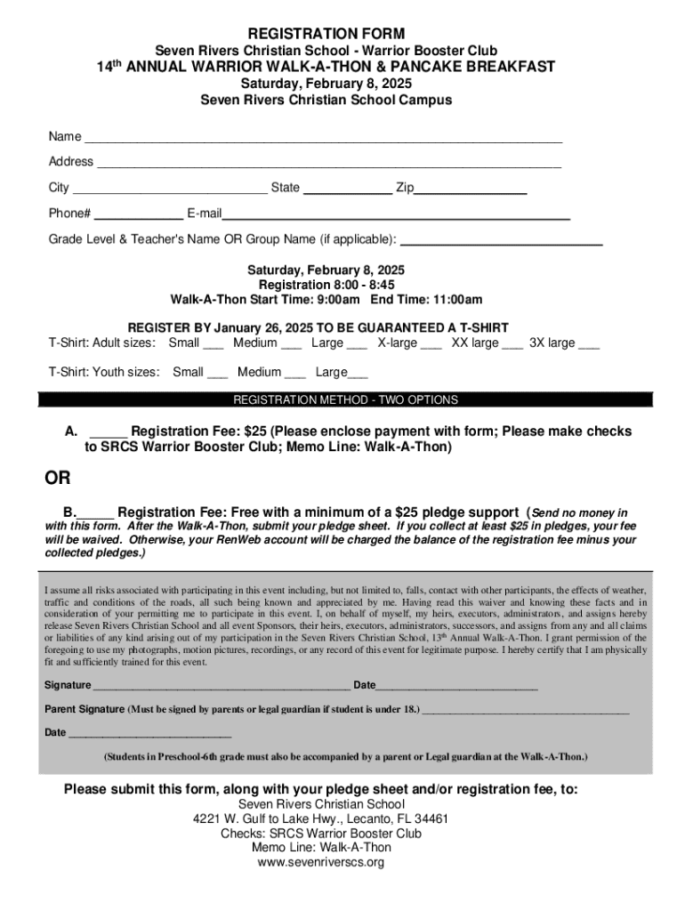 Fillable Online 14th Annual Warrior Walk-a-thon & Pancake Breakfast ...