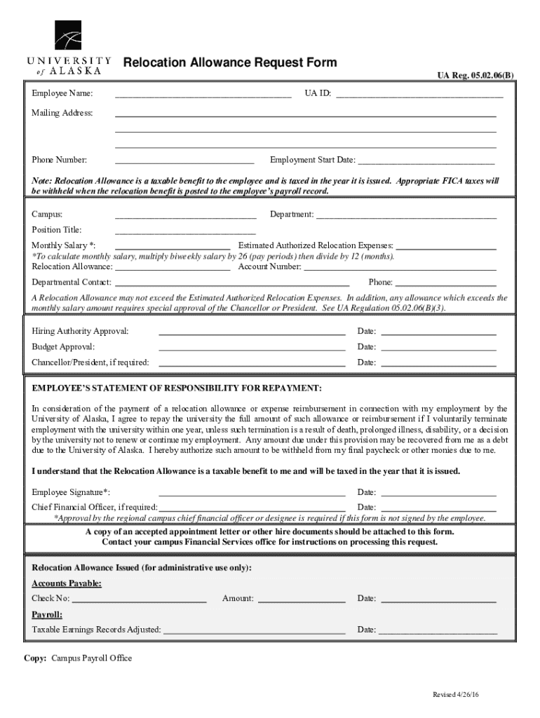 Fillable Online Relocation Allowance Request Fax Email Print - pdfFiller