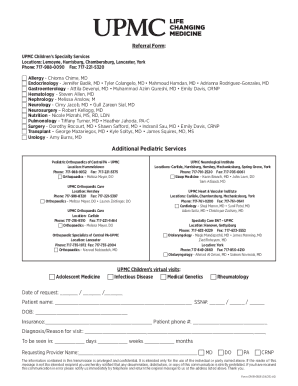Fillable Online Upmc Children’s Specialty Services Referral Fax Email ...